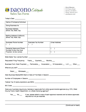 Fillable Online Registration for Dacono Sales and Use Tax Form - City of Dacono Fax Email Print ...
