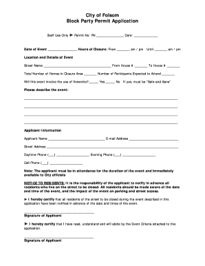Fillable Online Block Party Permit - City of Folsom Fax Email Print ...