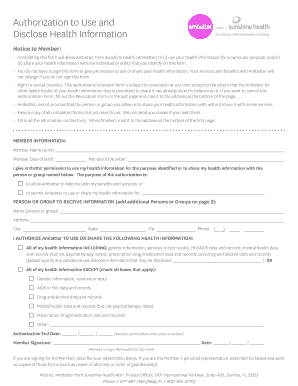 Fillable Online Ambetter from Sunshine Health - Authorization to Use ...