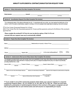 Fillable Online ANNUITY SUPPLEMENTAL CONTRACT/ANNUITIZATION REQUEST FORM Fax Email Print - pdfFiller