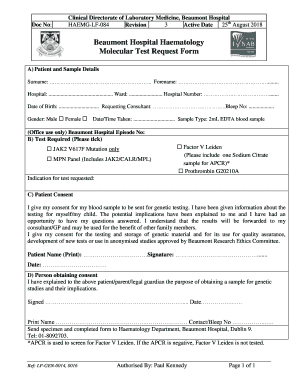 Fillable Online Beaumont Hospital Haematology Molecular Test Request ...
