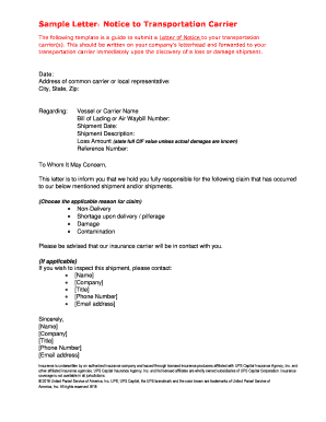 Fillable Online Sample Letter: Notice to Transportation Carrier Fax ...