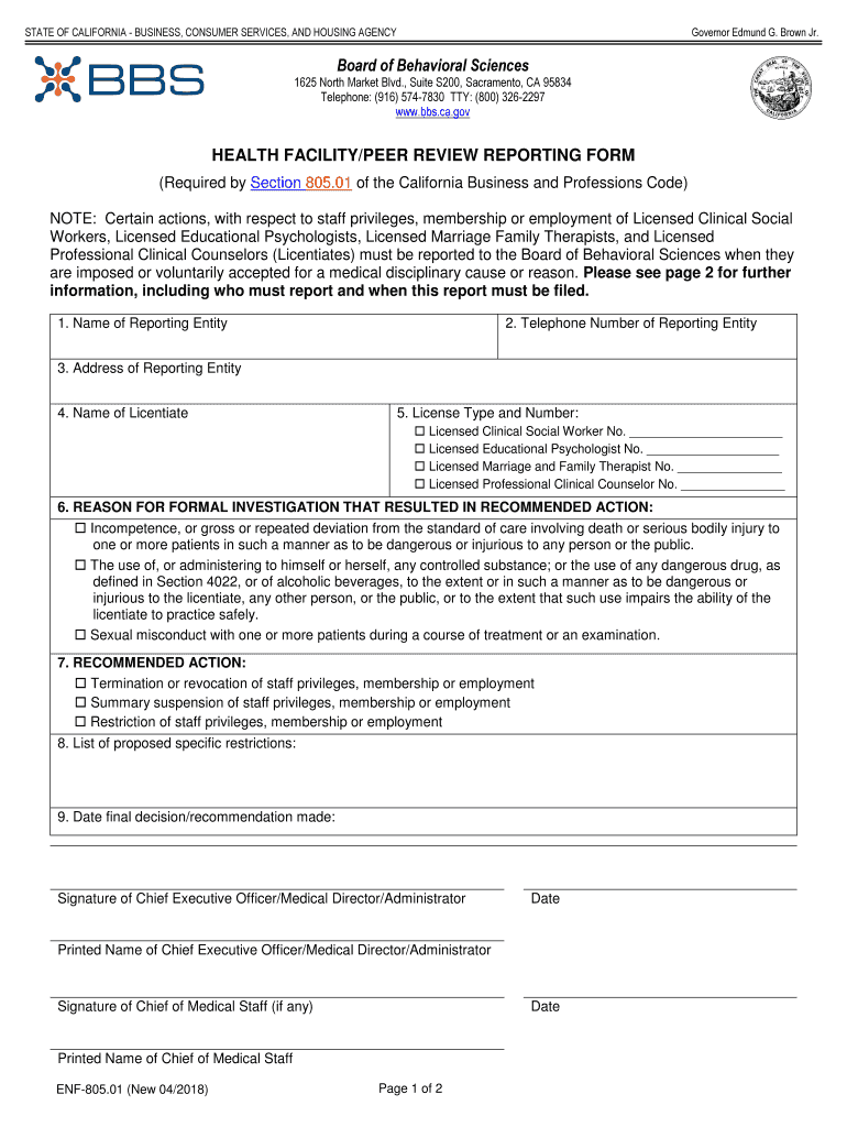 Fillable Online Health Facility / Peer Review Reporting Form Section ...