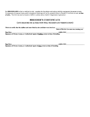 Fillable Online BREEDERS CERTIFICATE Fax Email Print - pdfFiller