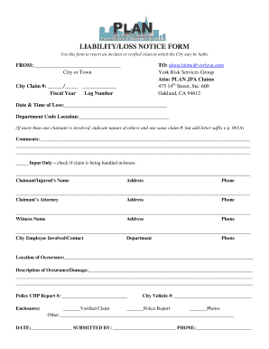 Fillable Online LIABILITY/LOSS NOTICE FORM Fax Email Print - pdfFiller