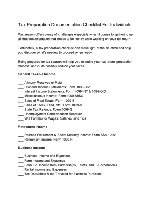 Fillable Online Tax Preparation Checklist - Helping You Find The Road ...
