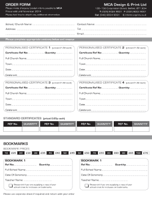 Fillable Online MCA Design & Print Ltd BOOKMARKS ORDER FORM Fax Email ...