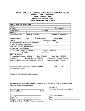 Fillable Online clubhouse pool reservation agreement.doc Fax Email ...