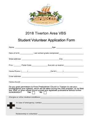 Fillable Online VBS Student Volunteer Application Form.docx Fax Email ...