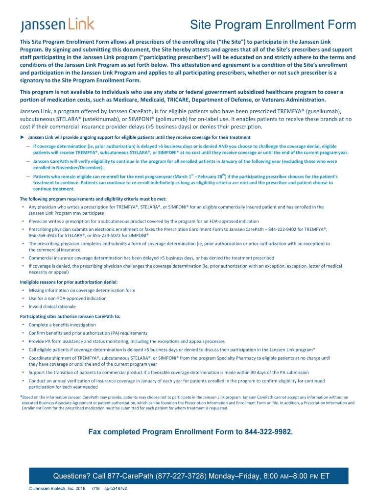 Fillable Online Site Program Enrollment Form Form - janssencarepath.com ...