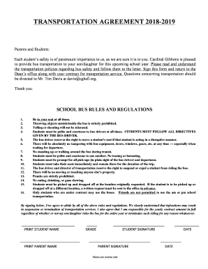 Fillable Online TRANSPORTATION AGREEMENT 2018-2019 Fax Email Print ...