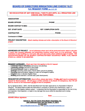 Fillable Online Board of Directors Irrigation Line Check ILC Request ...