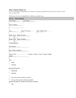 Fillable Online New Client Check In Fax Email Print - pdfFiller