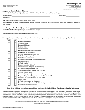 Fillable Online Acquired Brain Injury History - lifetimeeyecare.net Fax ...