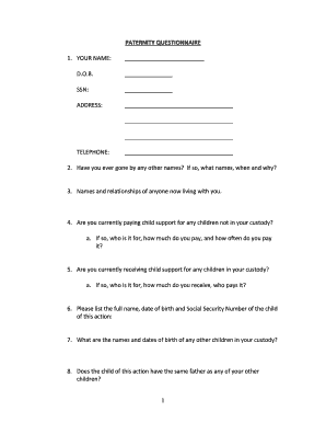 Fillable Online PATERNITY QUESTIONNAIRE Fax Email Print - pdfFiller