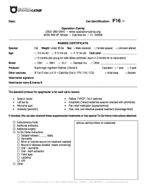 Fillable Online rabies vaccination certificate - Operation Catnip Fax ...