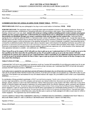 Fillable Online spay neuter action project surgery consent/notice ...