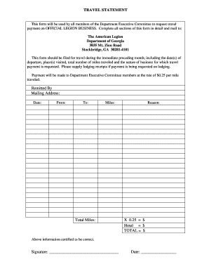 Fillable Online TRAVEL STATEMENT - BLANK.docm Fax Email Print - pdfFiller