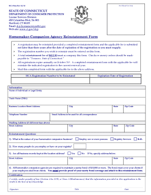 Fillable Online Homemaker-Companion Agency Reinstatement Form Fax Email ...