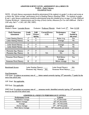 Fillable Online AIMSWEB SURVEY LEVEL ASSESSMENT - Early Literacy 2docx ...