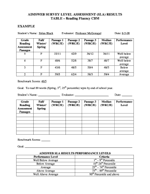 Fillable Online AIMSWEB SURVEY LEVEL ASSESSMENT - READINGdocx Fax Email ...