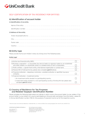 Fillable Online SELF-CERTIFICATION OF TAX RESIDENCY FOR ENTITIES Fax ...