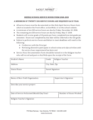 Fillable Online MIDDLE SCHOOL SERVICE HOURS FORM 2018-2019 A MINIMUM ...