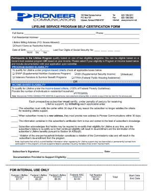 Fillable Online LIFELINE SERVICE PROGRAM SELF-CERTIFICATION FORM Fax ...