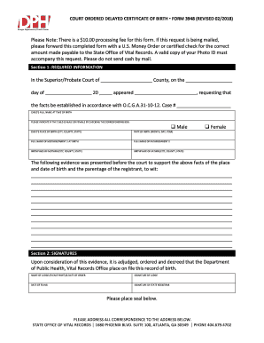 Fillable Online COURT ORDERED DELAYED CERTIFICATE OF BIRTH FORM 3948 ...