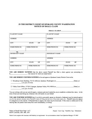 Fillable Online Pre-Filing Form (PDF) - Spokane County Fax Email Print ...