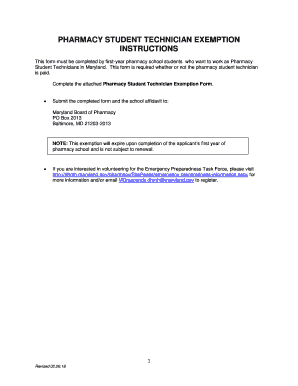 Fillable Online PHARMACY STUDENT TECHNICIAN EXEMPTION INSTRUCTIONS Fax ...