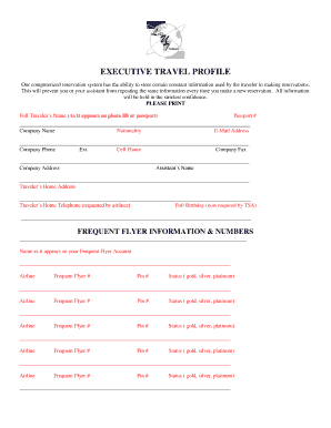 Fillable Online executive travel profile - LetsUTravel Fax Email Print ...