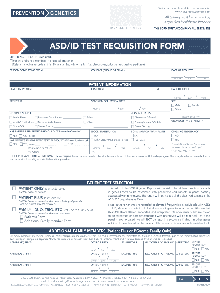 Fillable Online ASD/ID TEST REQUISITION FORM Fax Email Print - pdfFiller