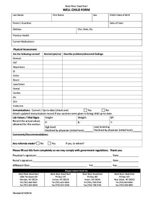 Fillable Online WELL CHILD FORM Fax Email Print - pdfFiller