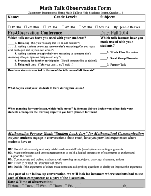 Fillable Online Math Talk Observation Form Fax Email Print - pdfFiller