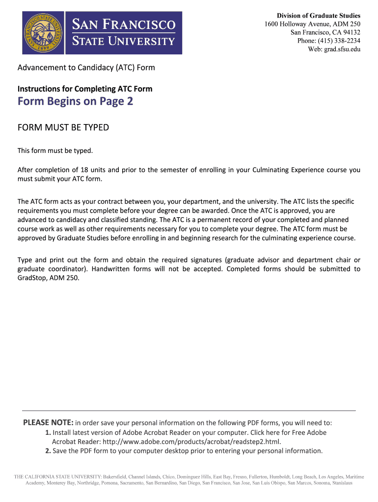 Sfsu Atc Form - Fill Online, Printable, Fillable, Blank | pdfFiller