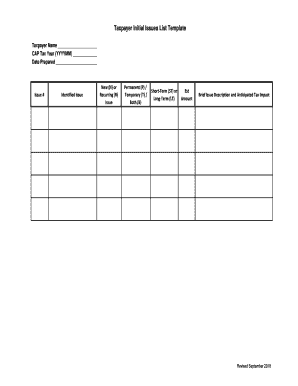 Fillable Online Taxpayer Initial Issues List Template Fax Email Print ...