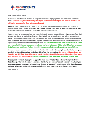 Fillable Online Physical Exam Letter - Parent Not Present - Providence ...