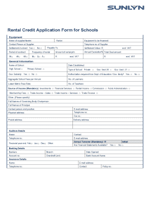 Fillable Online Rental Credit Application Form for Schools - Sunlyn Fax ...