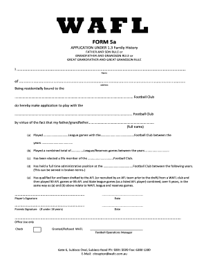 Fillable Online FORM 5a - wafooty.com.au Fax Email Print - pdfFiller