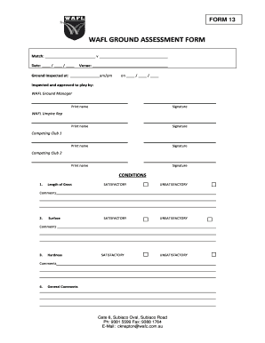 Fillable Online WAFL GROUND ASSESSMENT FORM - wafooty.com.au Fax Email ...