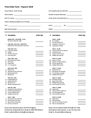Fillable Online Prize Order Form - Popcorn 2018 - North Florida Council ...