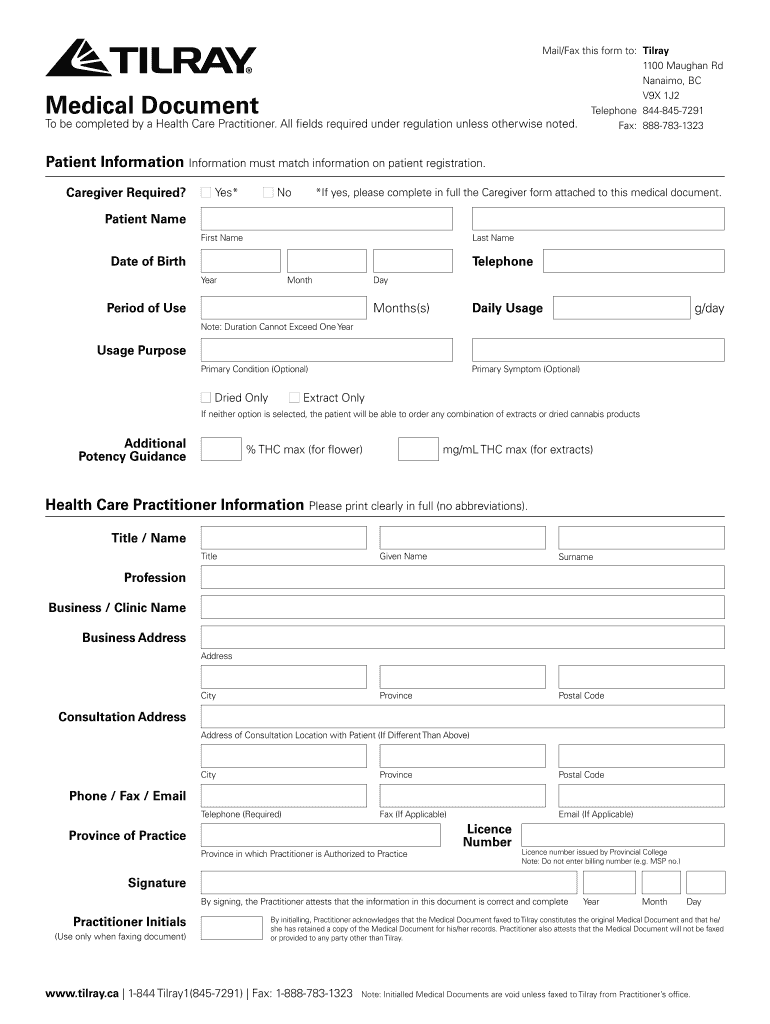 Fillable Online tilray medical document Fax Email Print - pdfFiller