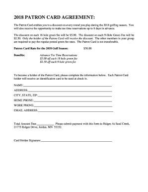Fillable Online 2018 PATRON CARD AGREEMENT - Ridges at Sand Creek Fax ...