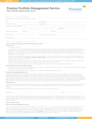 Fillable Online Premier Portfolio Management Service - ISA transfer ...