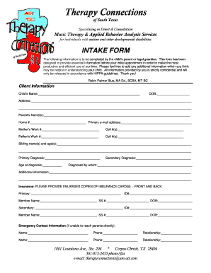 Fillable Online intake form - Therapy Connections of South Texas Fax ...