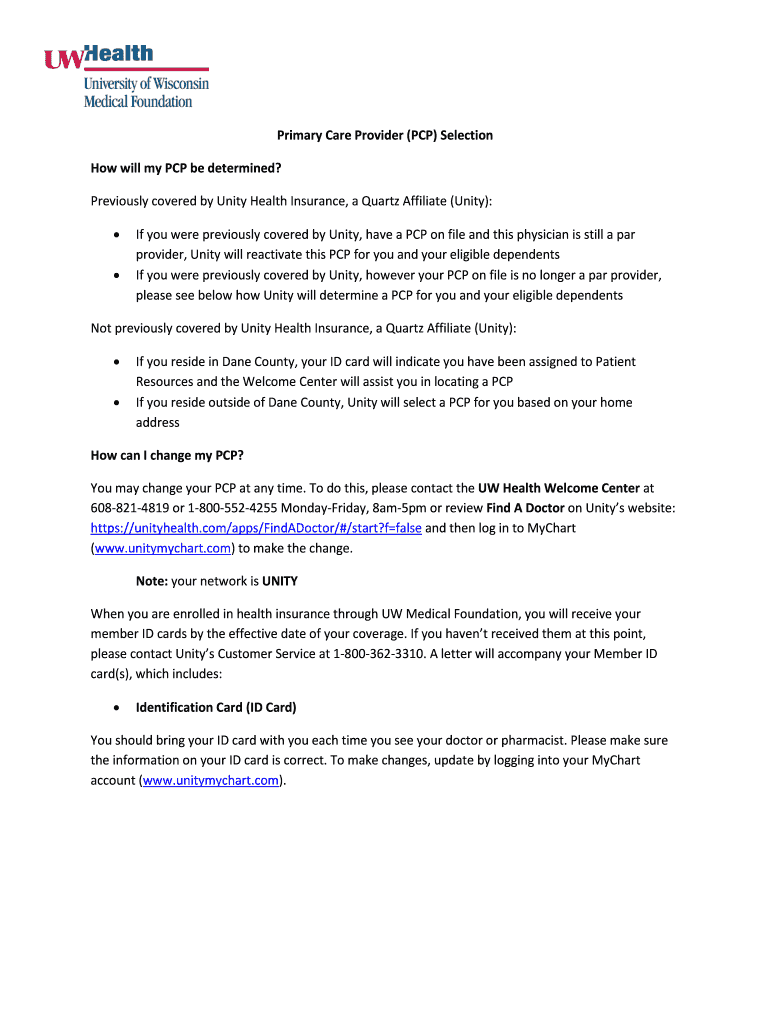 Fillable Online Primary Care Provider (PCP) Selection Fax Email Print ...
