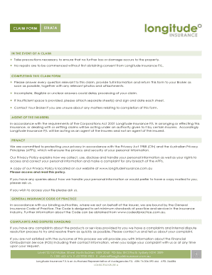 Fillable Online claim form strata - Longitude Insurance Fax Email Print ...