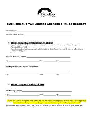 Fillable Online BUSINESS AND TAX LICENSE ADDRESS CHANGE REQUEST Fax ...