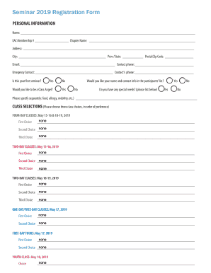 Fillable Online Seminar 2019 Registration Form Fax Email Print - pdfFiller